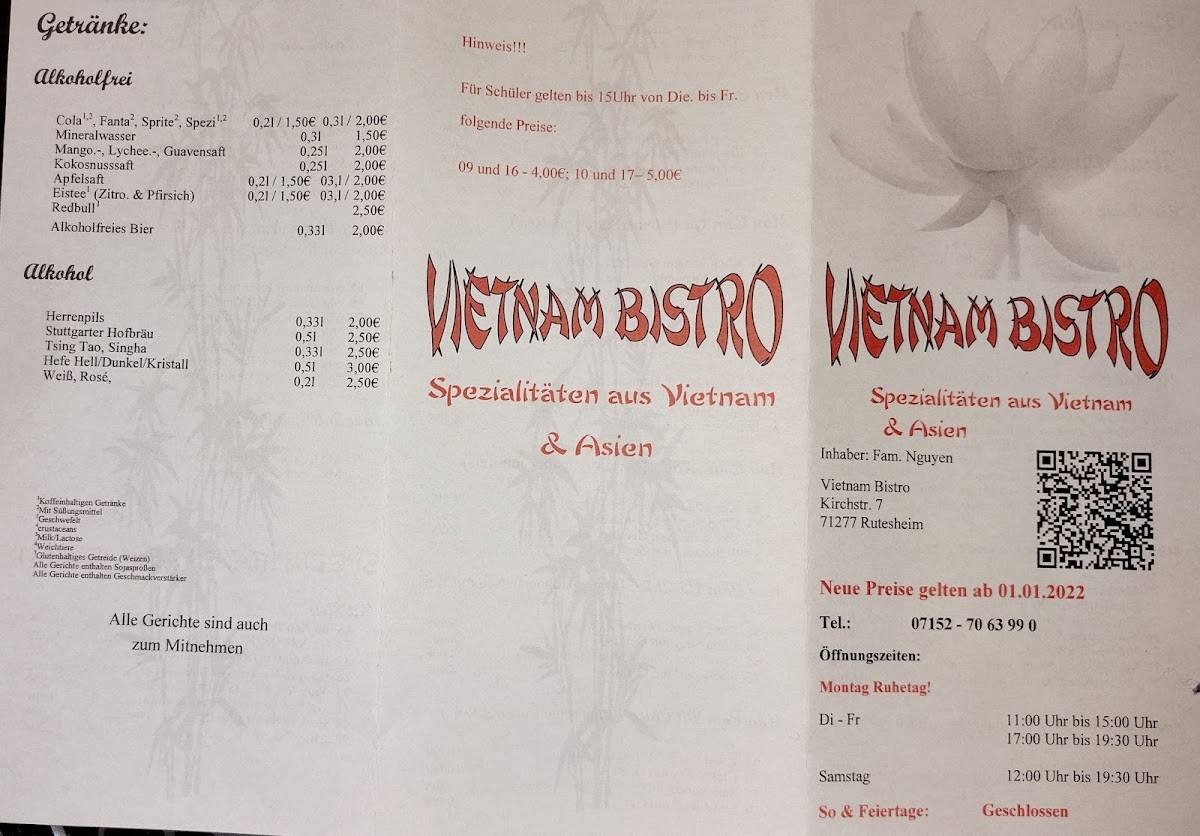 Speisekarte von Vietnam Bistro restaurant, Rutesheim