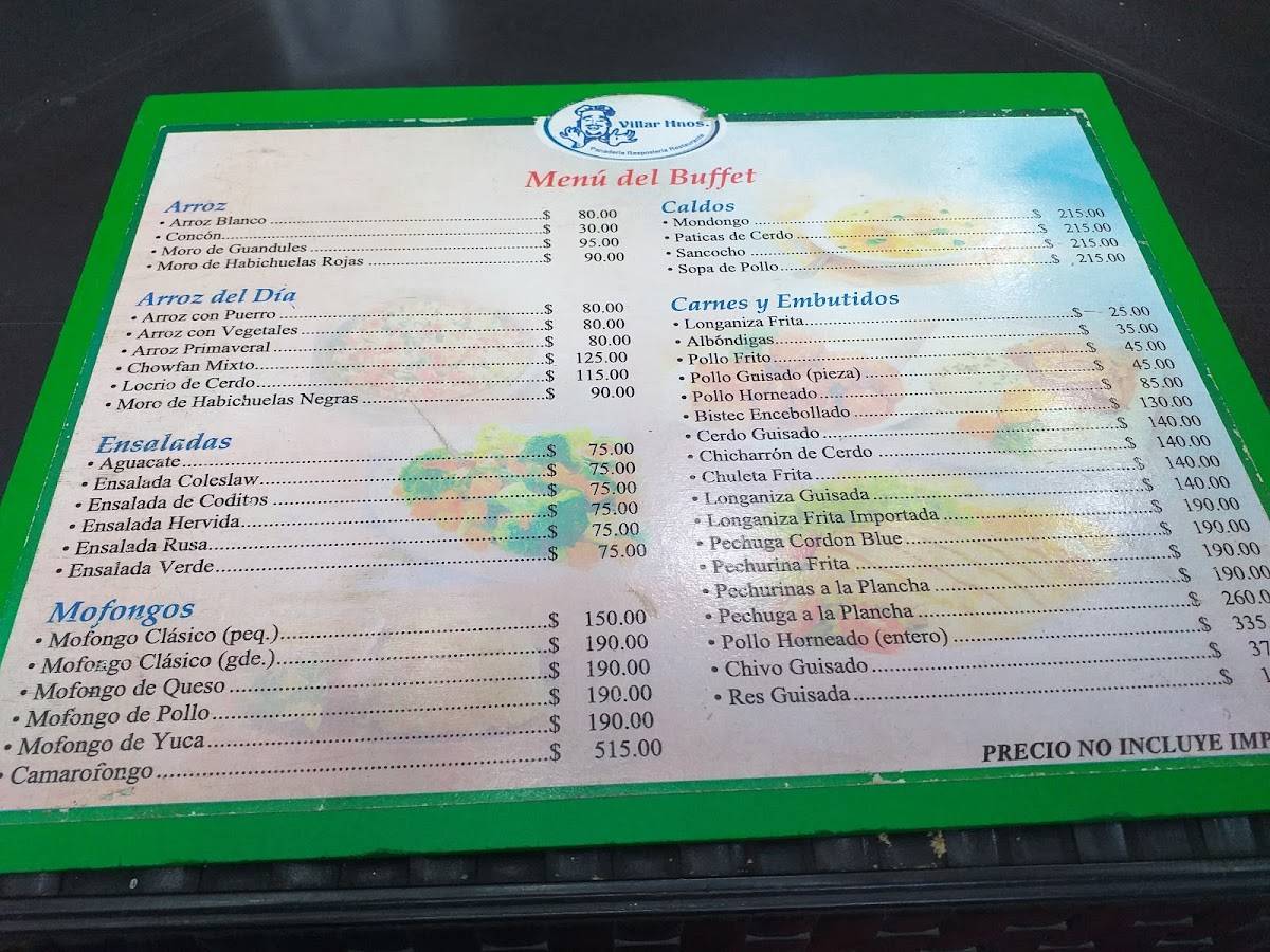 Carta del restaurante Villar Hermanos, Santo Domingo