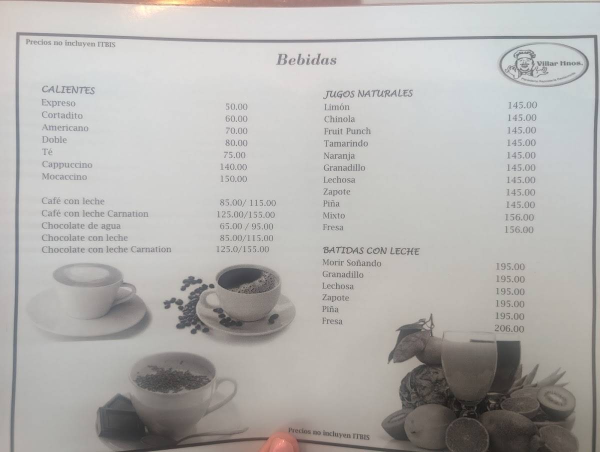 Menu at Villar Hermanos restaurant, Santo Domingo