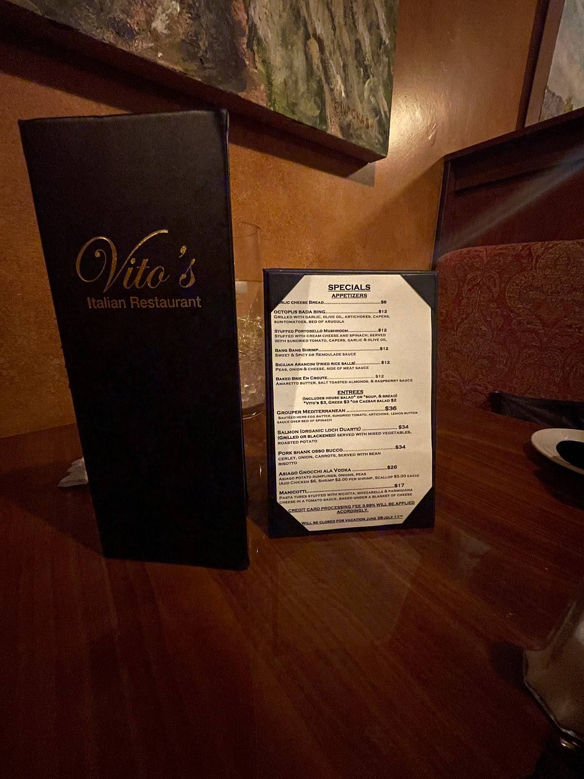 Menu at Vito's Italian Restaurant, Fruit Cove, 116 Bartram Oaks Walk