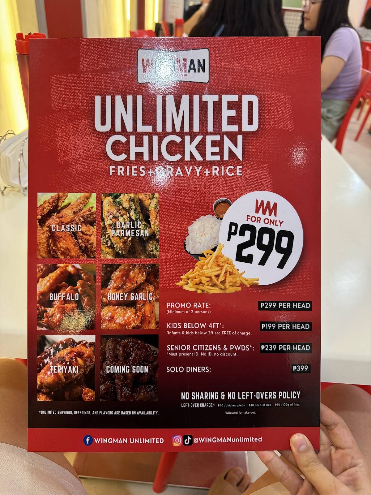 Menu at WINGMAN Unlimited Chicken Wings Talamban restaurant, Cebu City