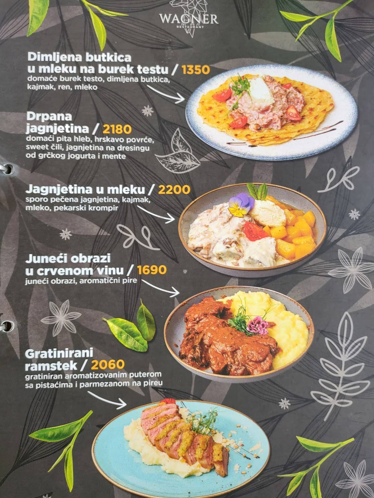 Menu at Wagner restaurant, Belgrade