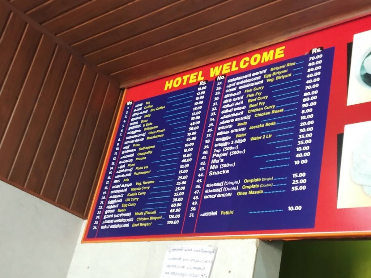 Menu at Welcome Restaurant, Guruvayur