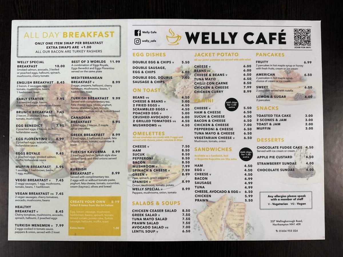 Menu at Welly cafe, Northampton
