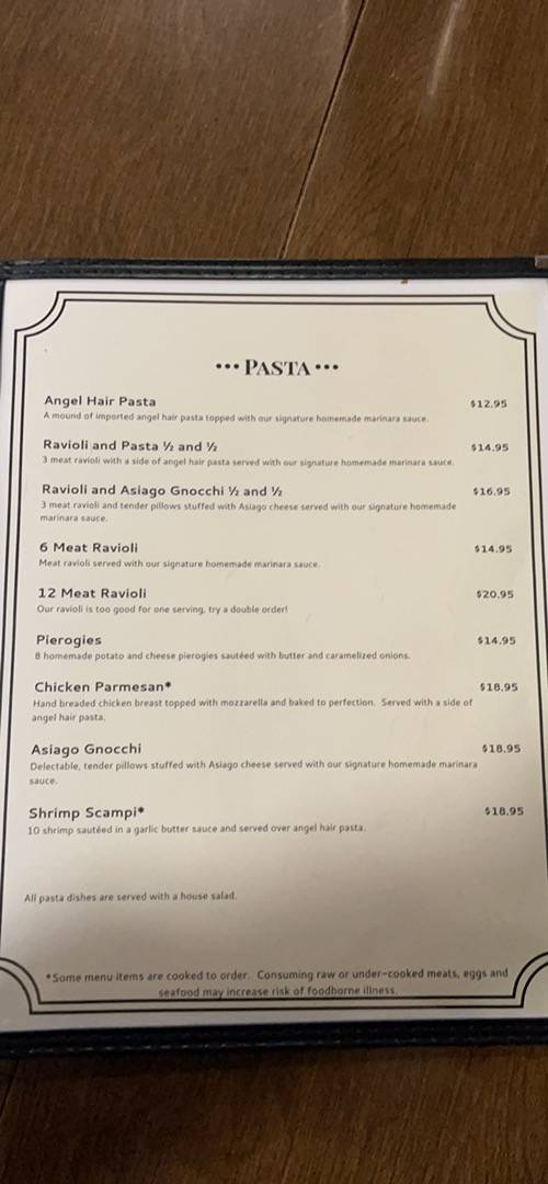 Menu at Whitebarn Supper Club, Dunlevy
