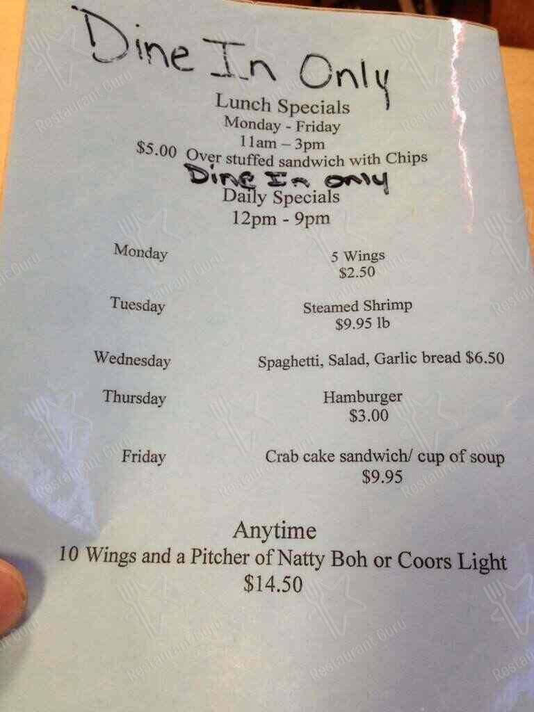 Menu at Winters Run Inn Inc restaurant, Edgewood