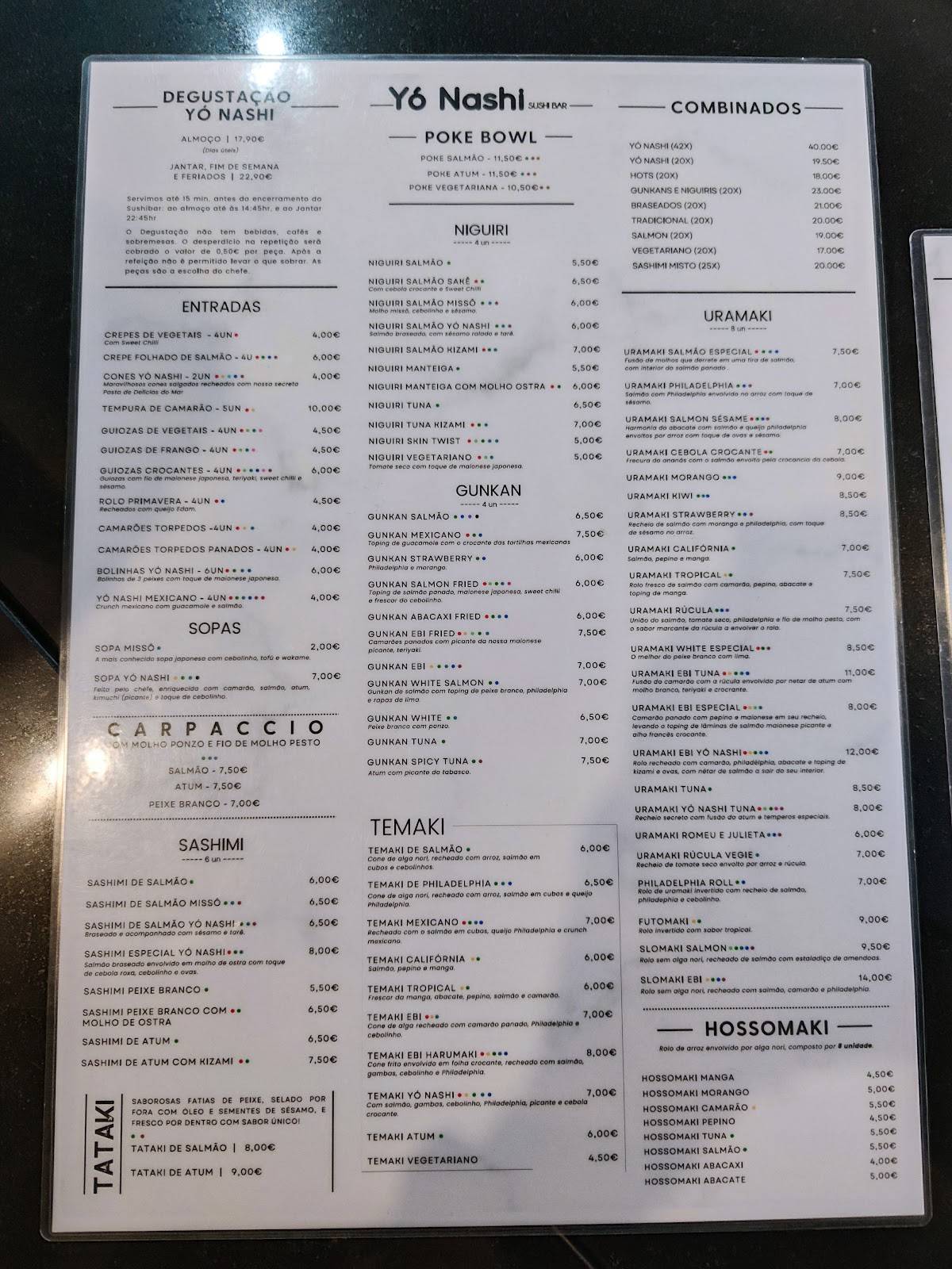 Menu em Yó Nashi Sushi Bar (Alverca), Alverca do Ribatejo