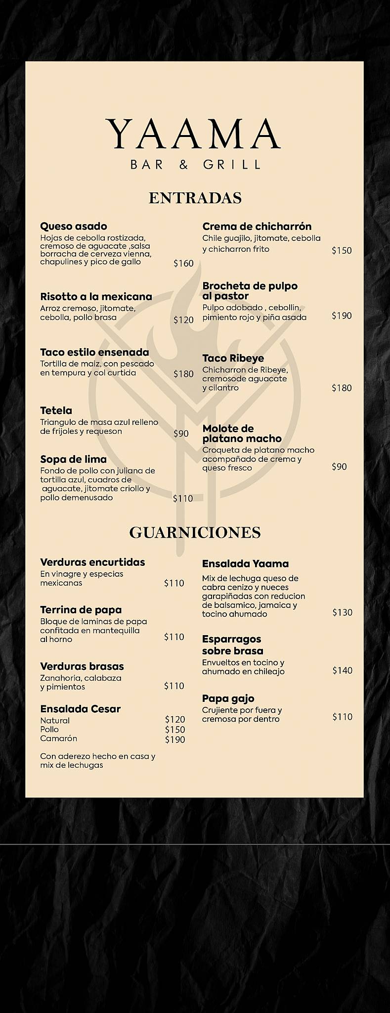 Menu at Yaama Bar & Grill, San Miguel de Cozumel