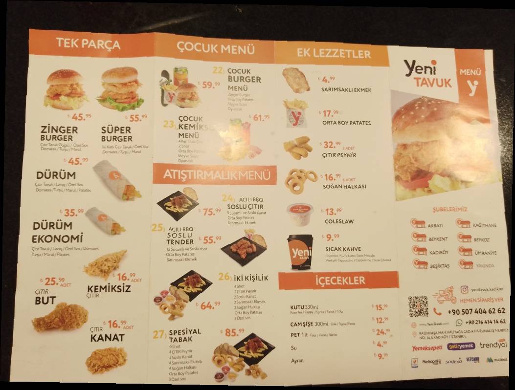 Menu at Yeni Tavuk-Kadikoy, Istanbul