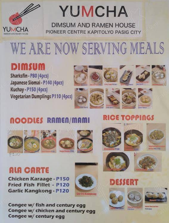 Menu at Yum Cha Dimsum and Ramen House, Pasig