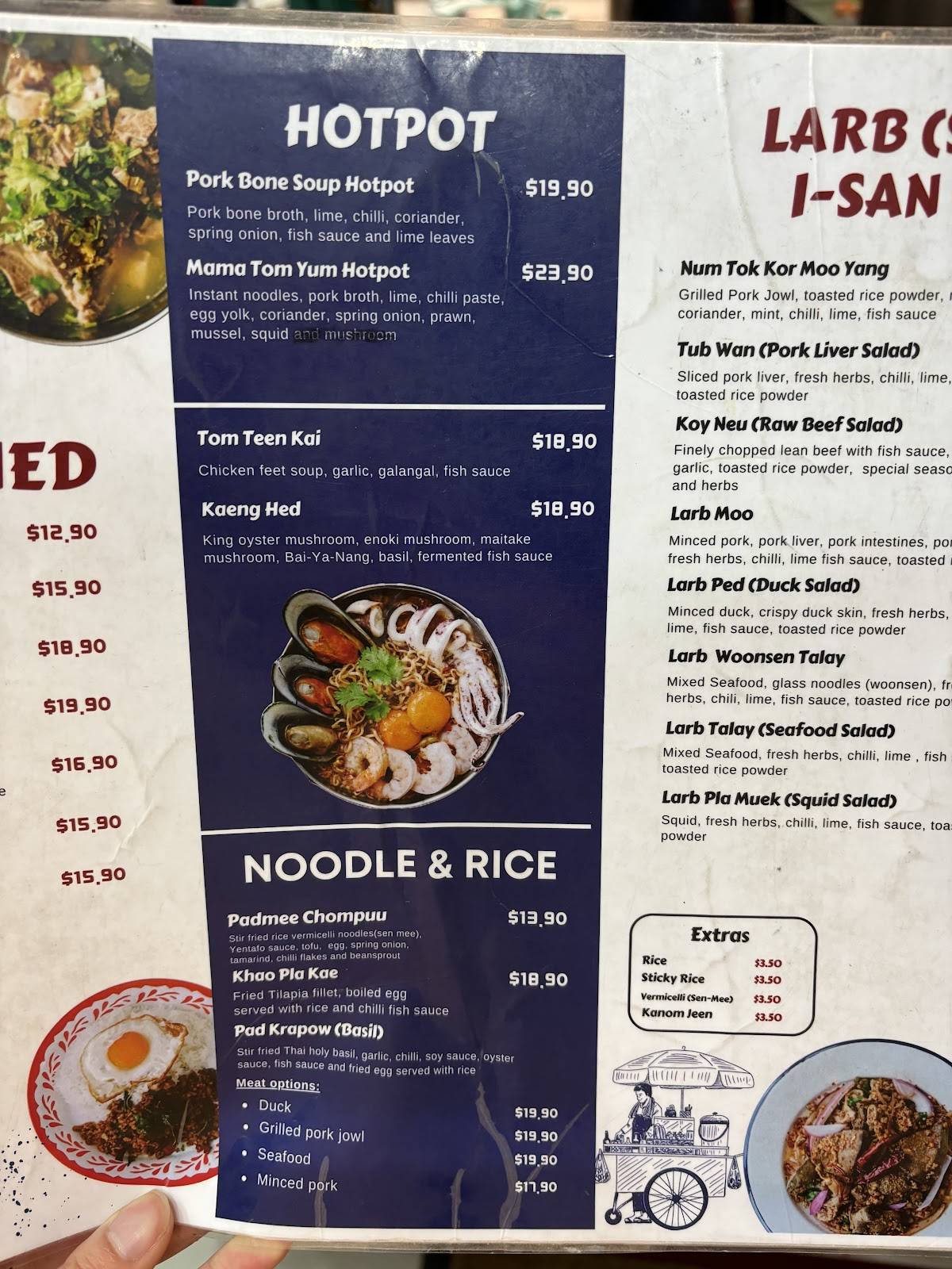 Menu at Zabb Nua restaurant, Melbourne