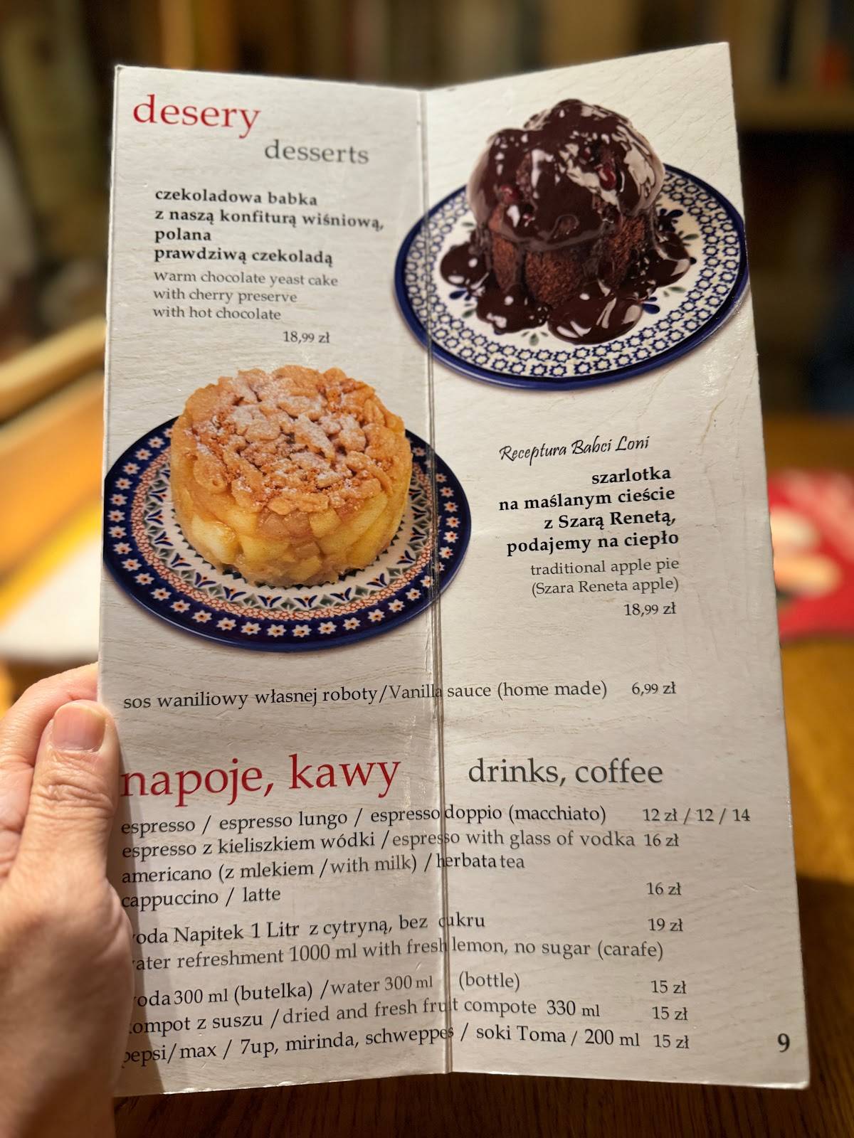 Menu at Zapiecek restaurant, Warsaw, Nowy Świat 64