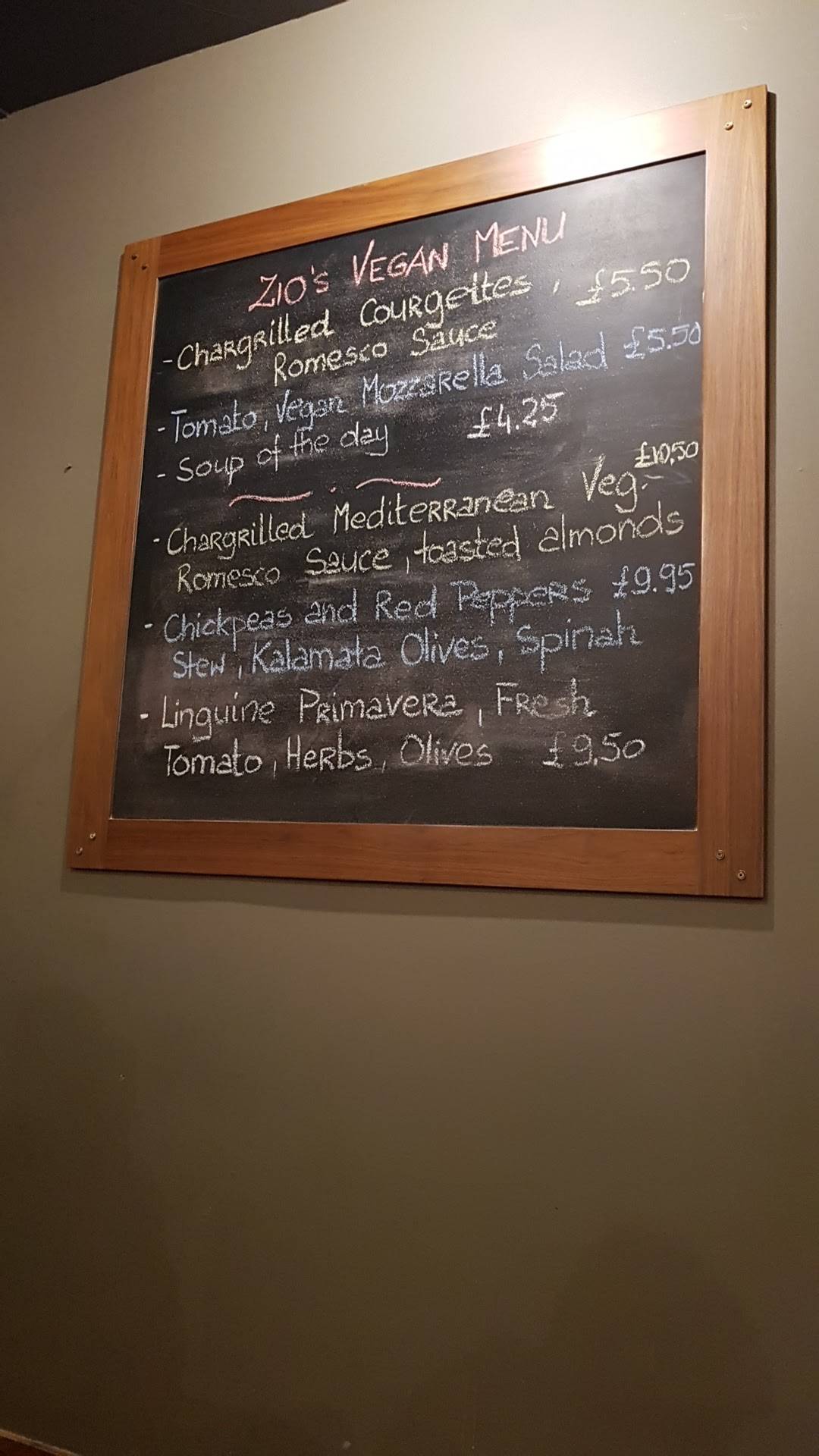 Menu at Zio restaurant, Portadown