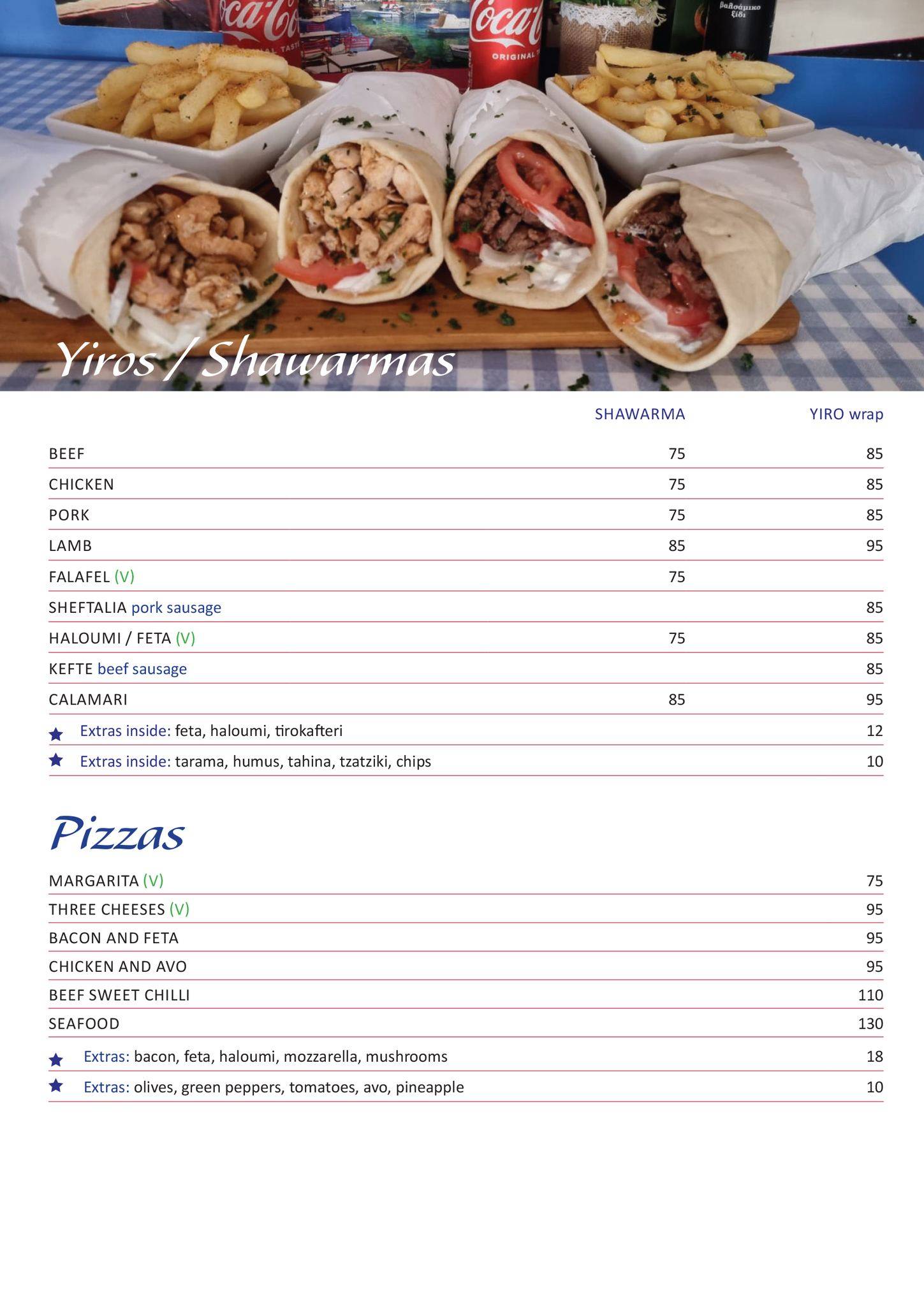 Menu at Zorbas Taverna restaurant, Boksburg