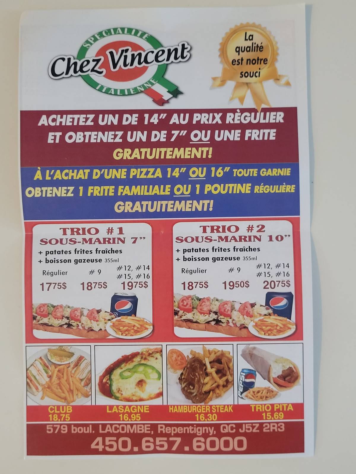 Carta de Restaurant chez Vincent, Repentigny