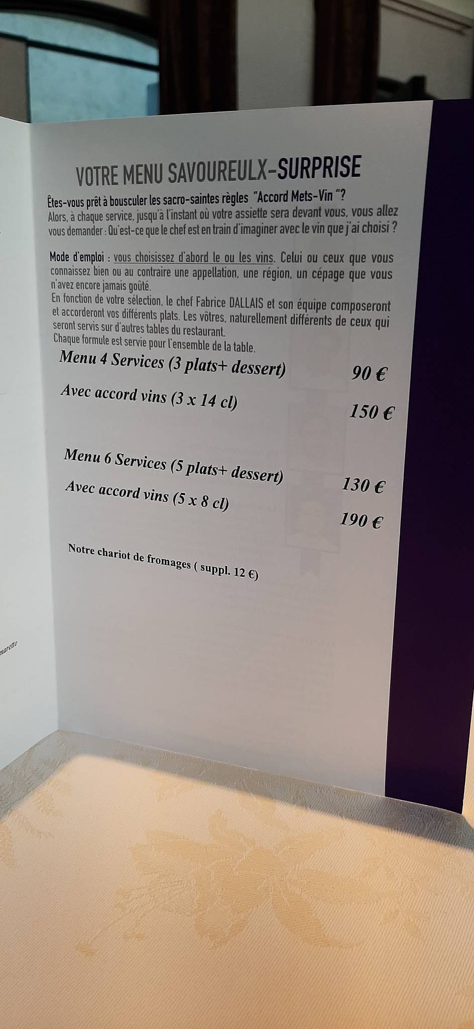 Menu au La Promenade restaurant, Le Petit-Pressigny