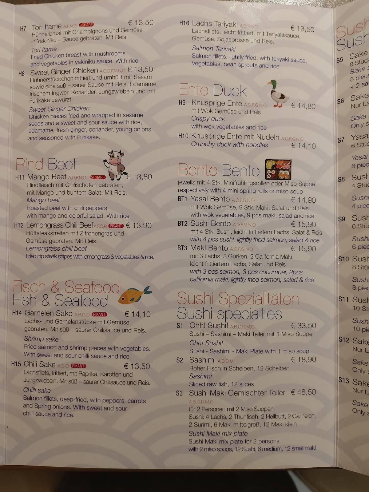 Menu at mian restaurant, Vienna