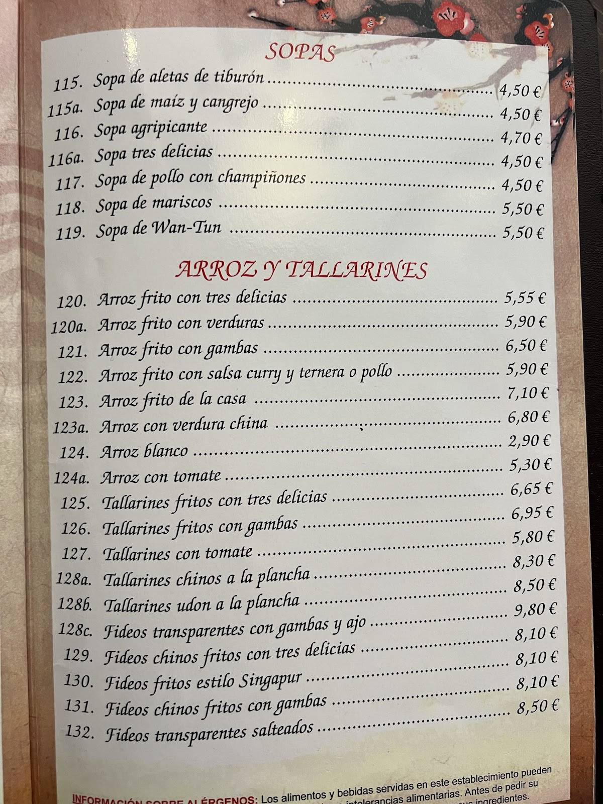Menu at Restaurante Asiático SHUN FENG, Pamplona