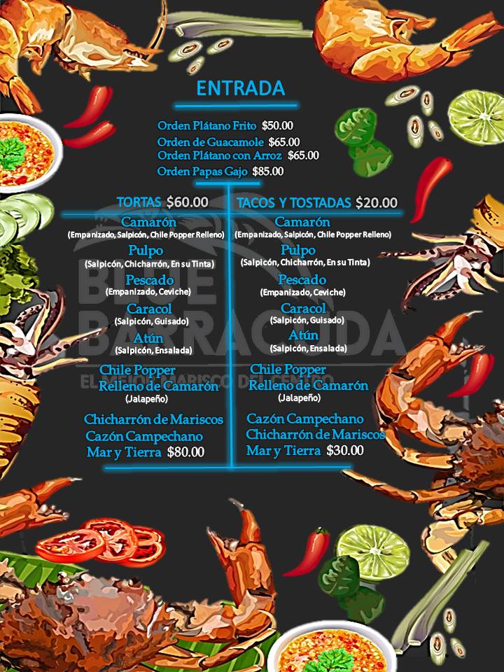 Carta de Restaurante Blue Barracuda, Campeche