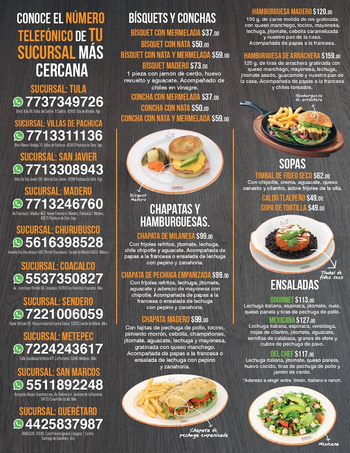 Carta de Restaurante Café Madero (Suc. Av. Madero), Pachuca de Soto, Av ...