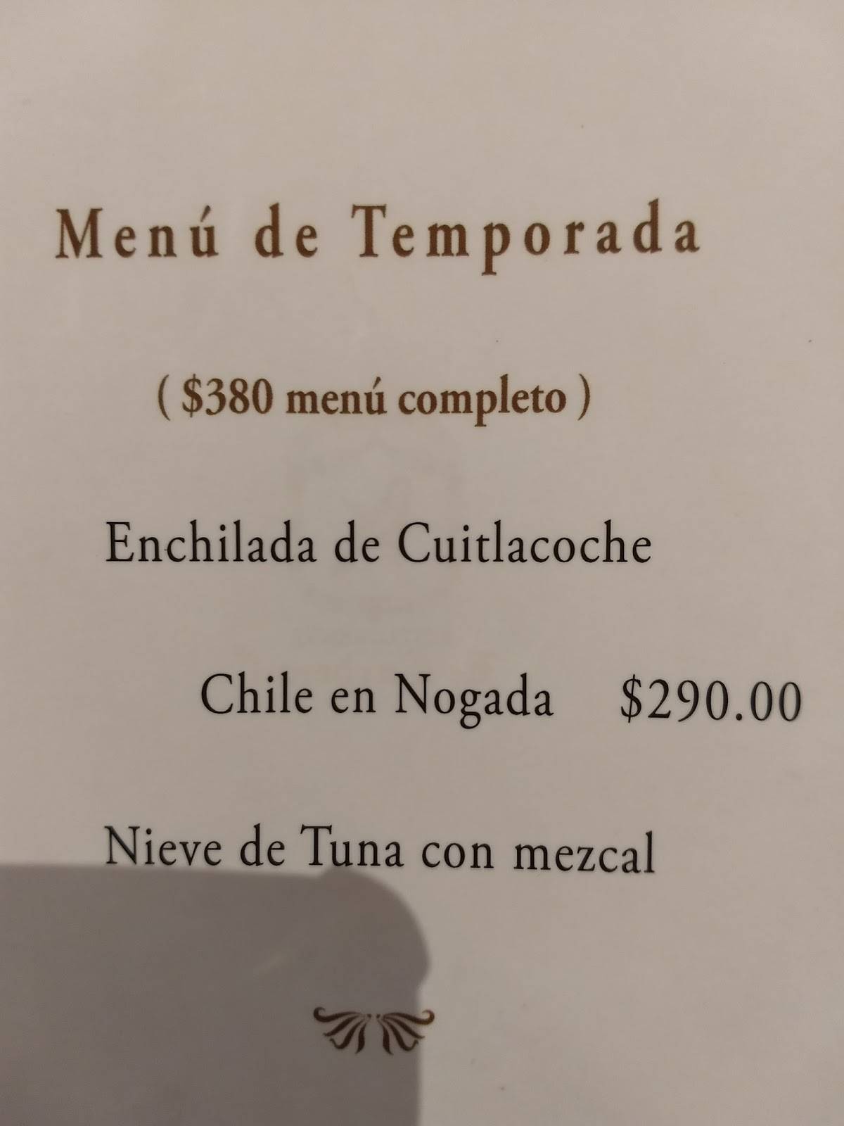 Carta del restaurante El Cardenal del San Ángel, Ciudad del México, Av ...
