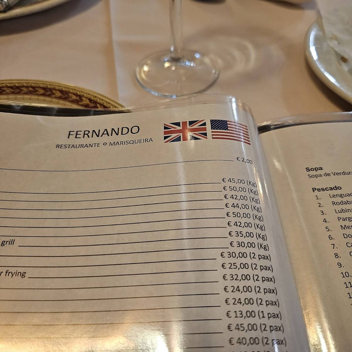Menu em O Fernando restaurante, Matosinhos, R. Heróis de França 527