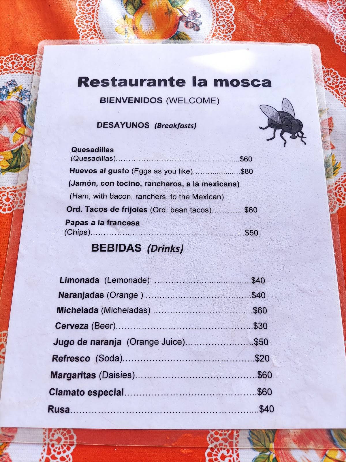 Carta de Restaurante La Mosca, Mexico