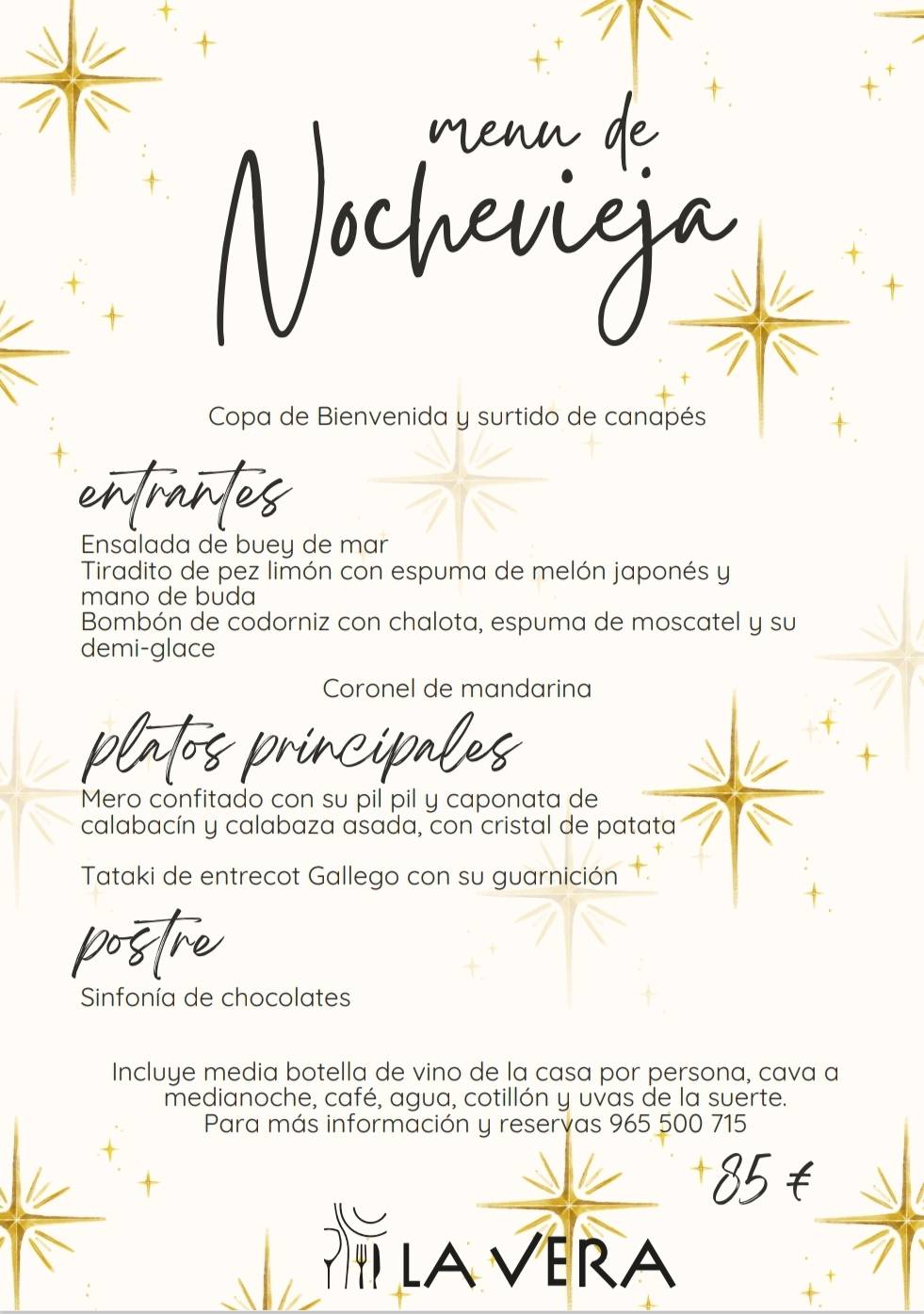 Carta del restaurante La Vera, Jávea