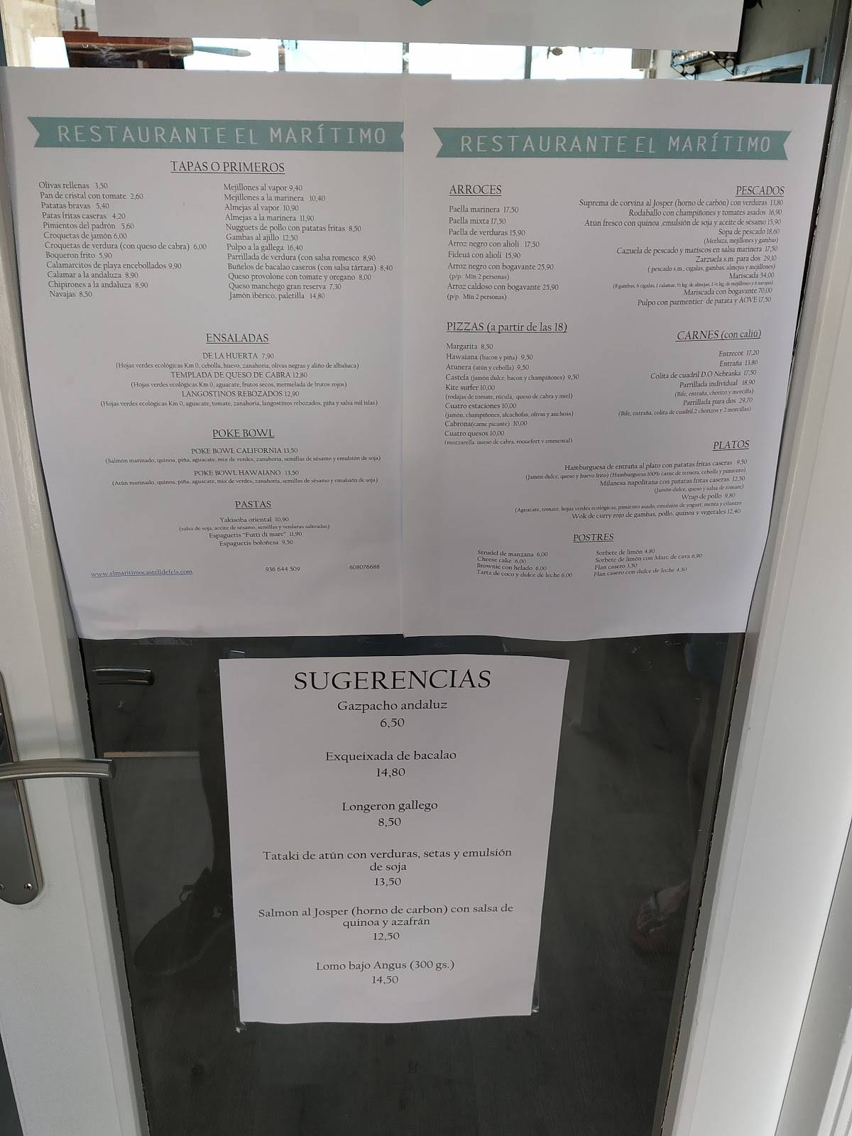 Carta de El Marítimo Castelldefels Restaurante, Casteldefels, Pg. Marítim
