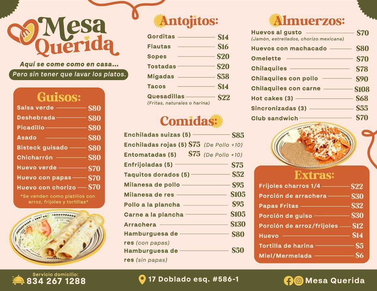 Carta de Restaurante Mesa Querida, Ciudad Victoria