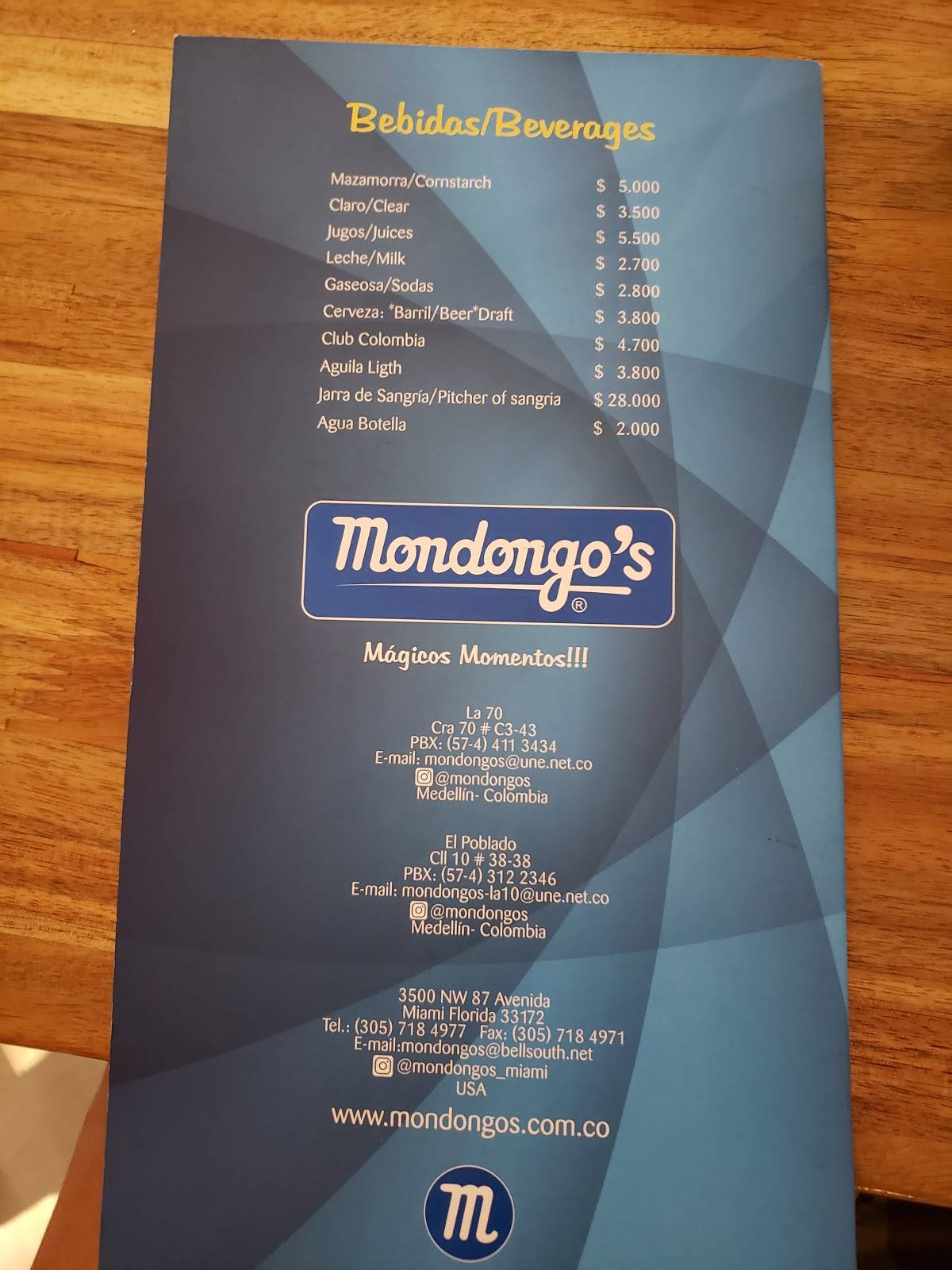 Carta de Restaurante Mondongo's Poblado, Medellín, Cll 10 #38-38
