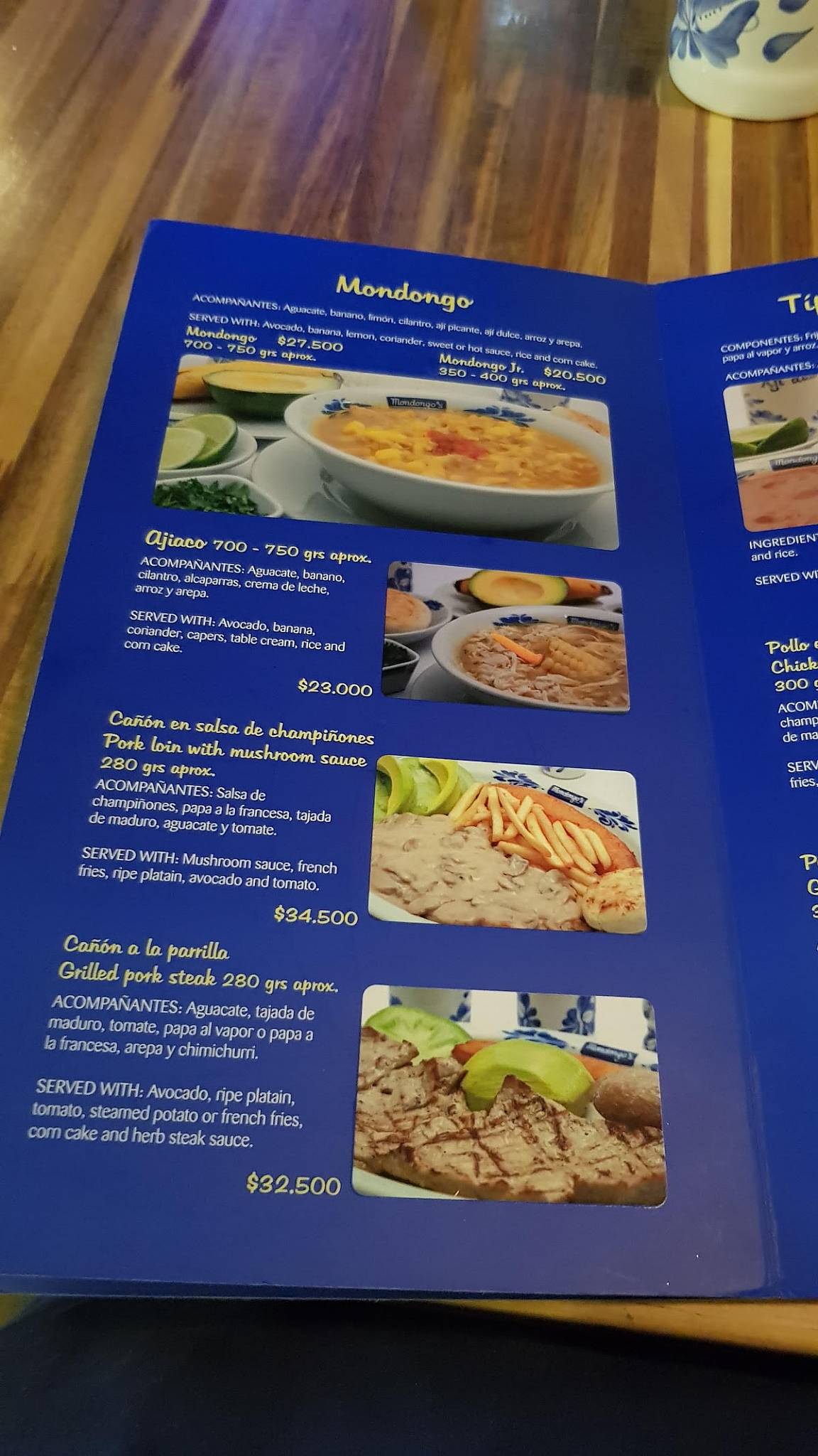 Carta de Restaurante Mondongo's Poblado, Medellín, Cll 10 #38-38