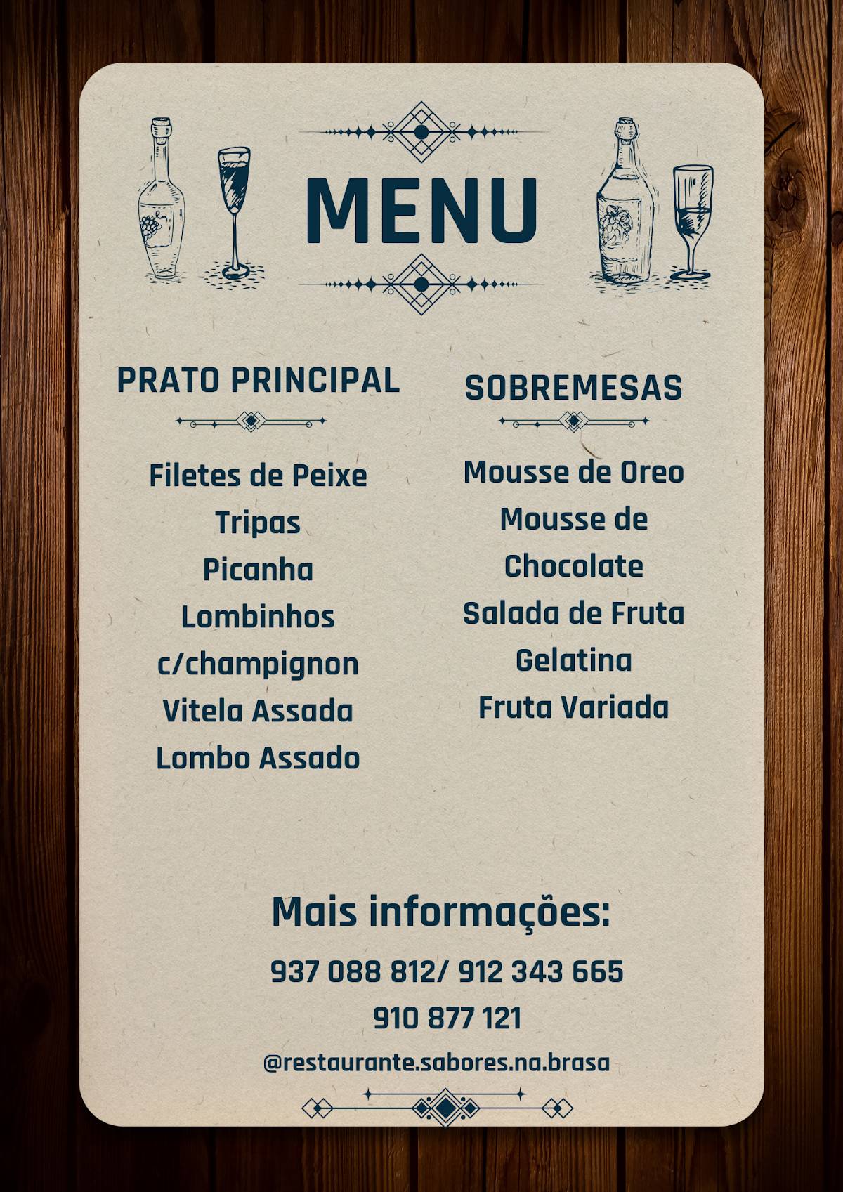 Menu at Restaurante Sabores na Brasa, Amarante
