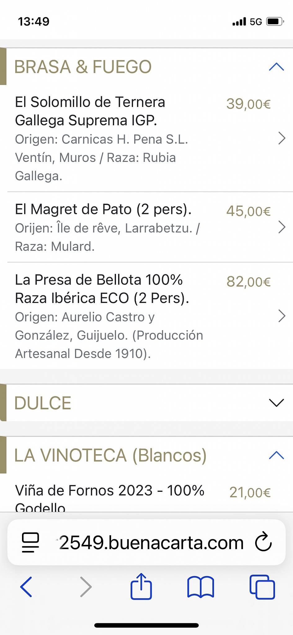 Carta de Restaurante Vinoteca Riba da Cheda, Carnota, Aldea Lariño
