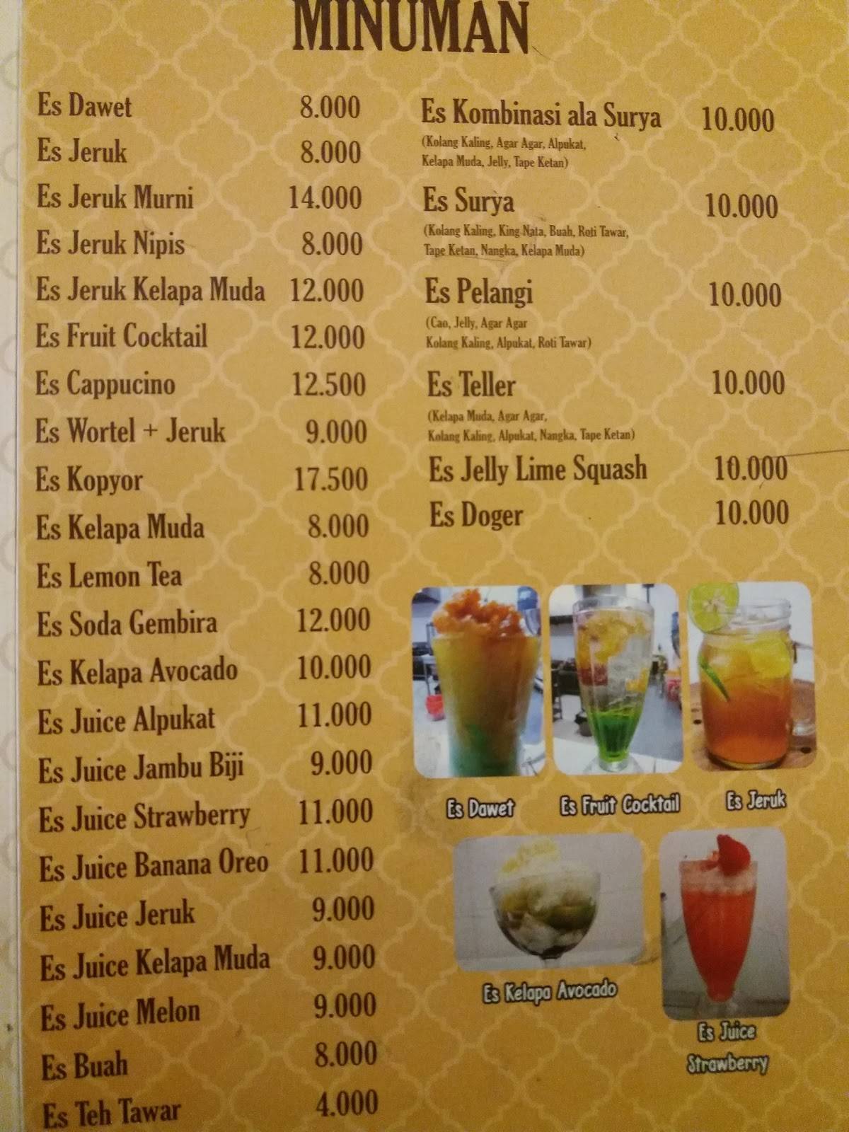Menu at Resto Surya restaurant, Pati