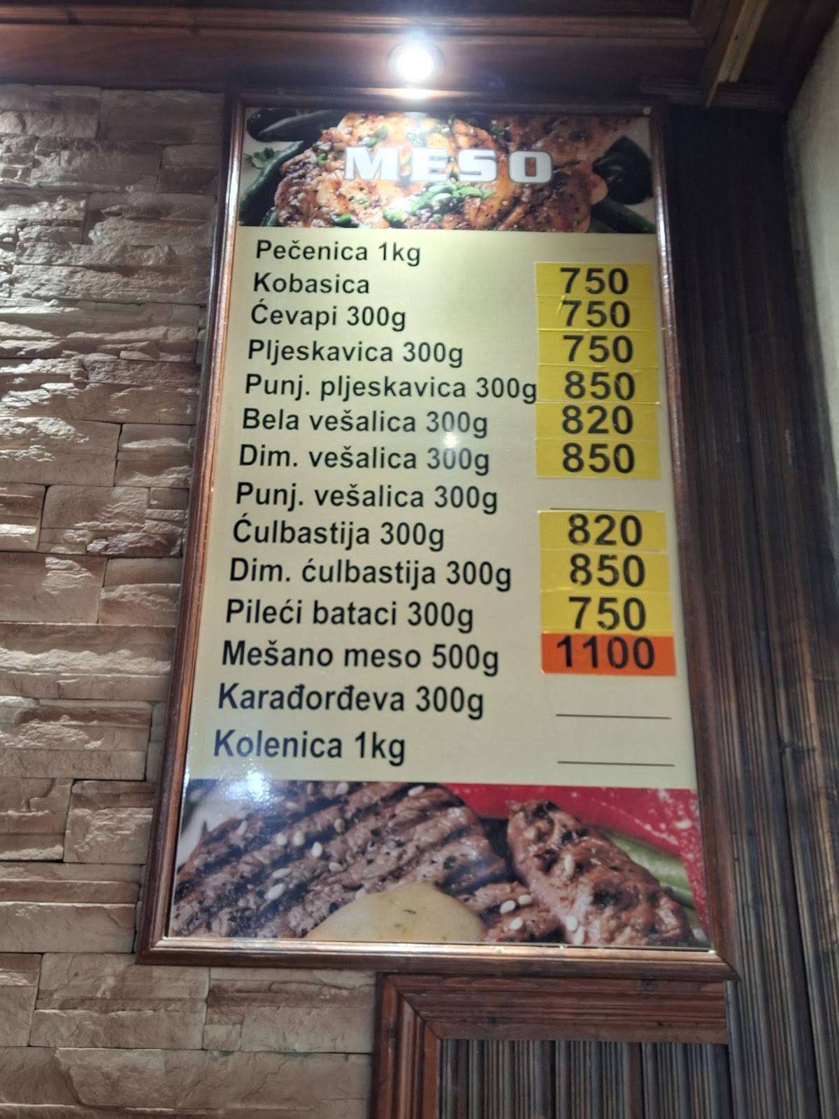 Menu at Restoran Li restaurant, Sutjeska