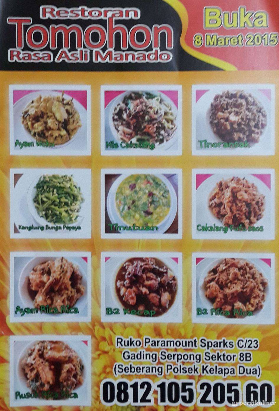 Carta del restaurante Restoran Tomohon (Rasa Asli Manado) - Gading ...