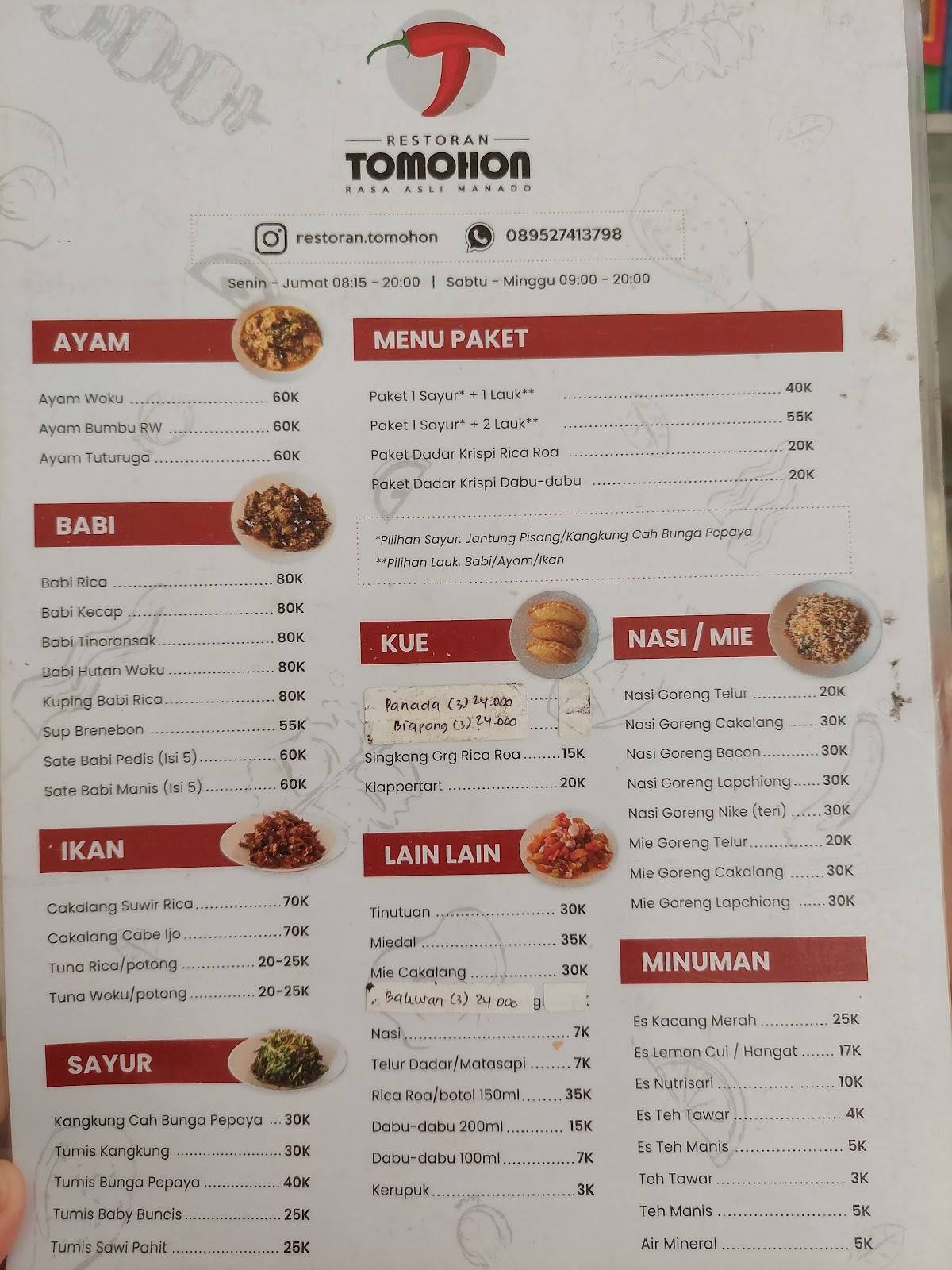 Carta del restaurante Restoran Tomohon (Rasa Asli Manado) - Gading ...
