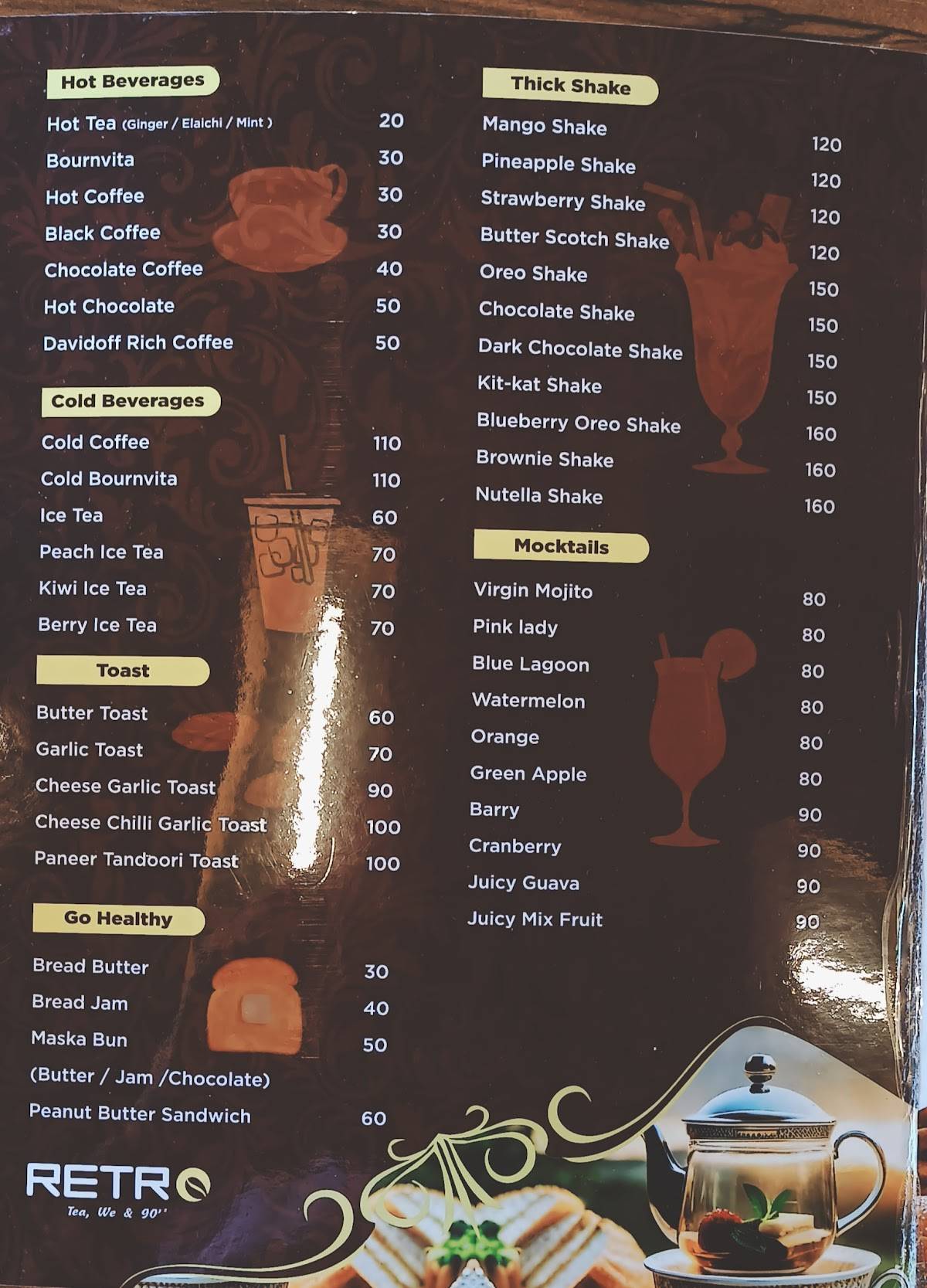 Menu at Retro 90's cafe, Raysan