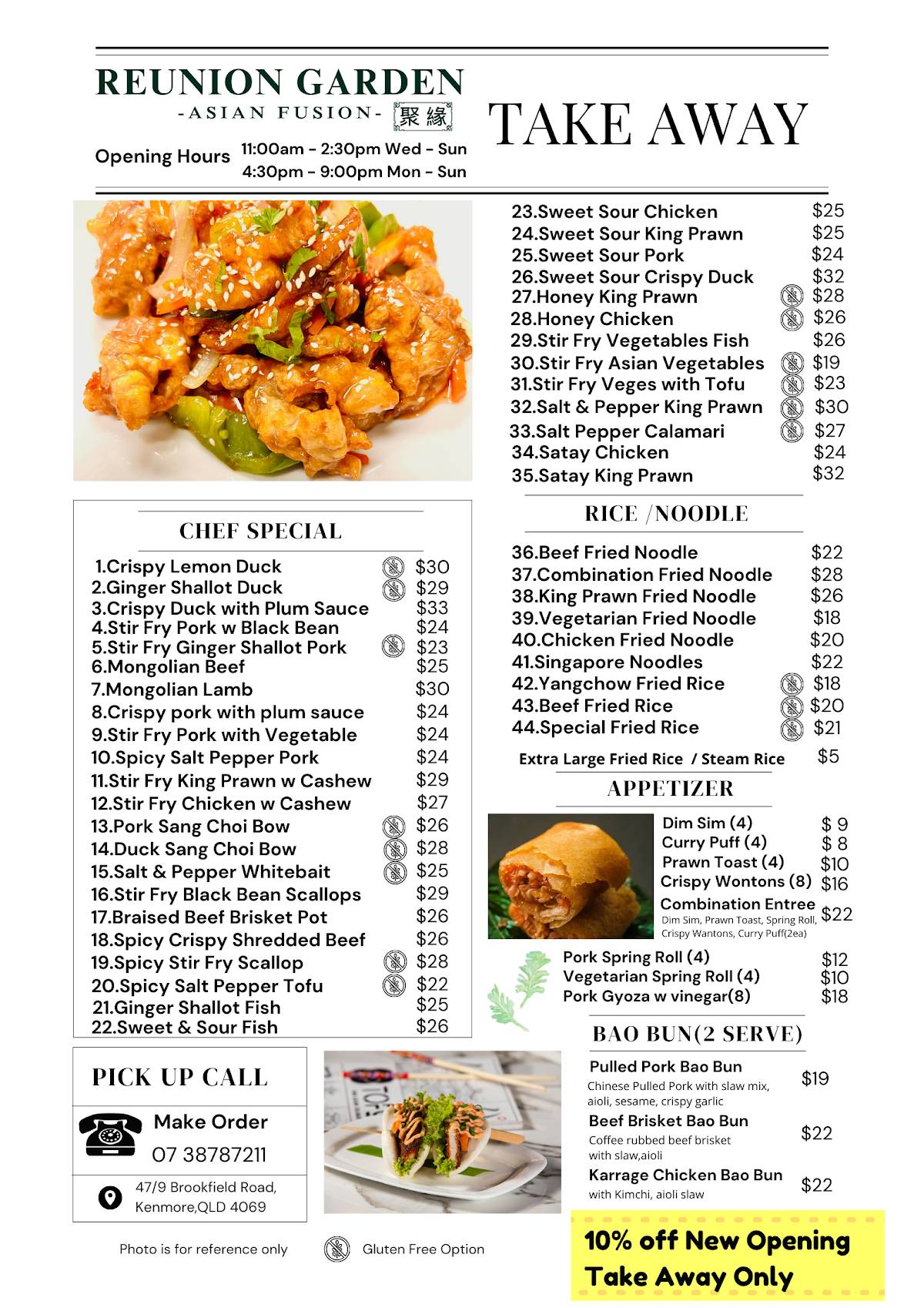 Carta de Reunion Garden Asian Fusion Restaurant, Kenmore