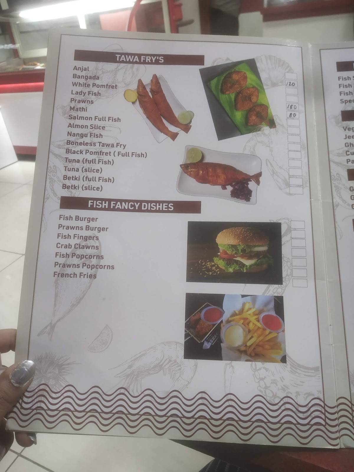 Menu at Rexon fish boat, Bengaluru