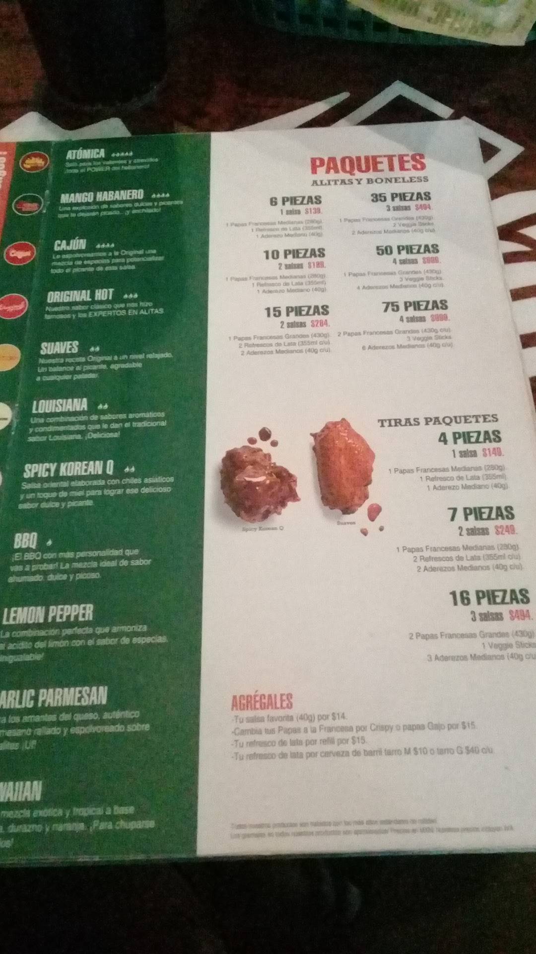 Carta del restaurante Wingstop, Reynosa