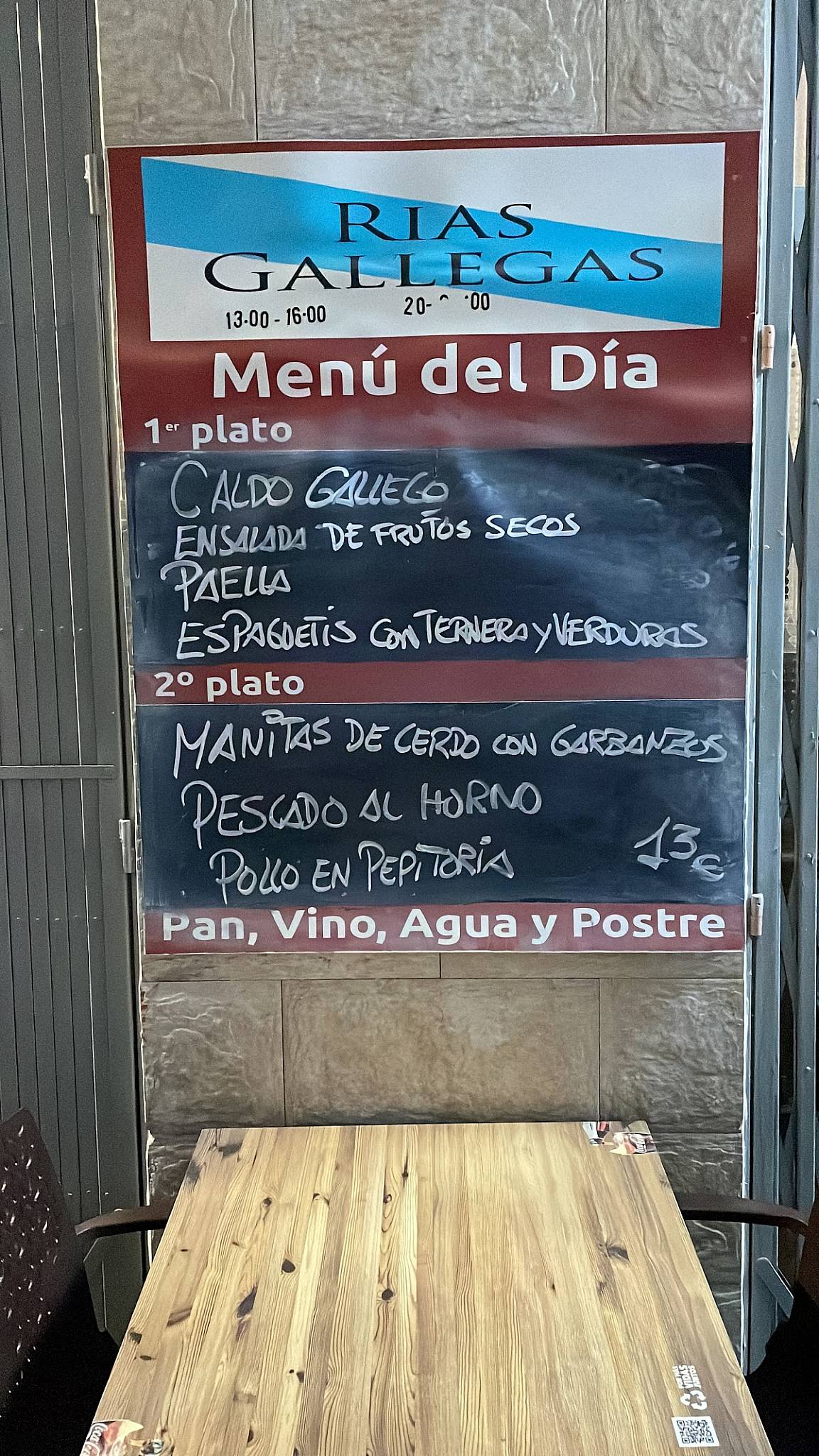 Carta del pub y bar Rías Gallegas, Can Pastilla