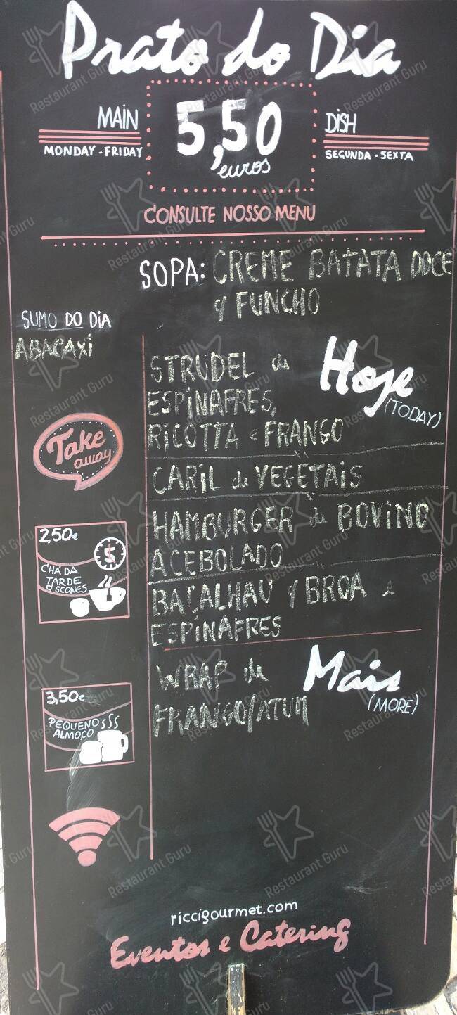 Menu at Ricci Café, Lisbon