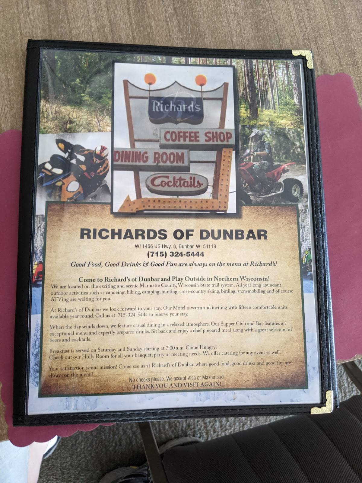 Menu at Richards of Dunbar Supper Club & Motel, Goodman