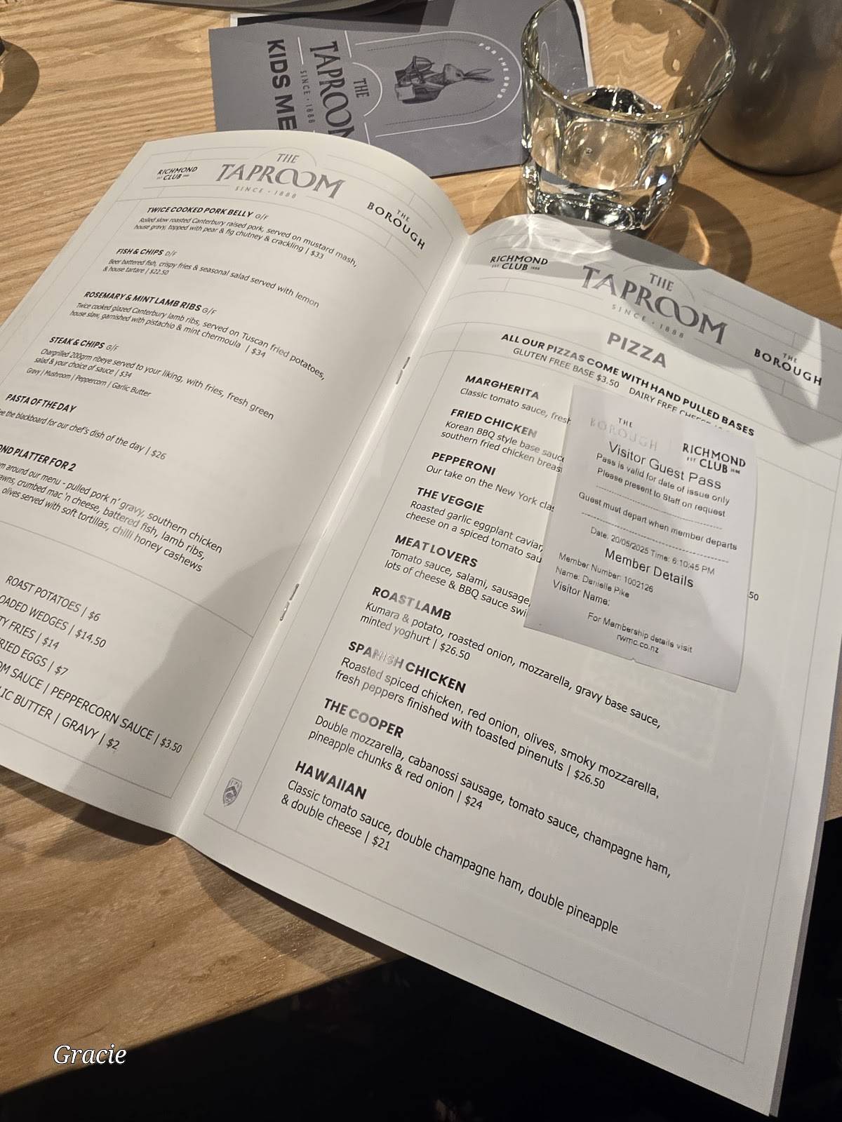 Menu at Richmond Club, The Borough, Christchurch