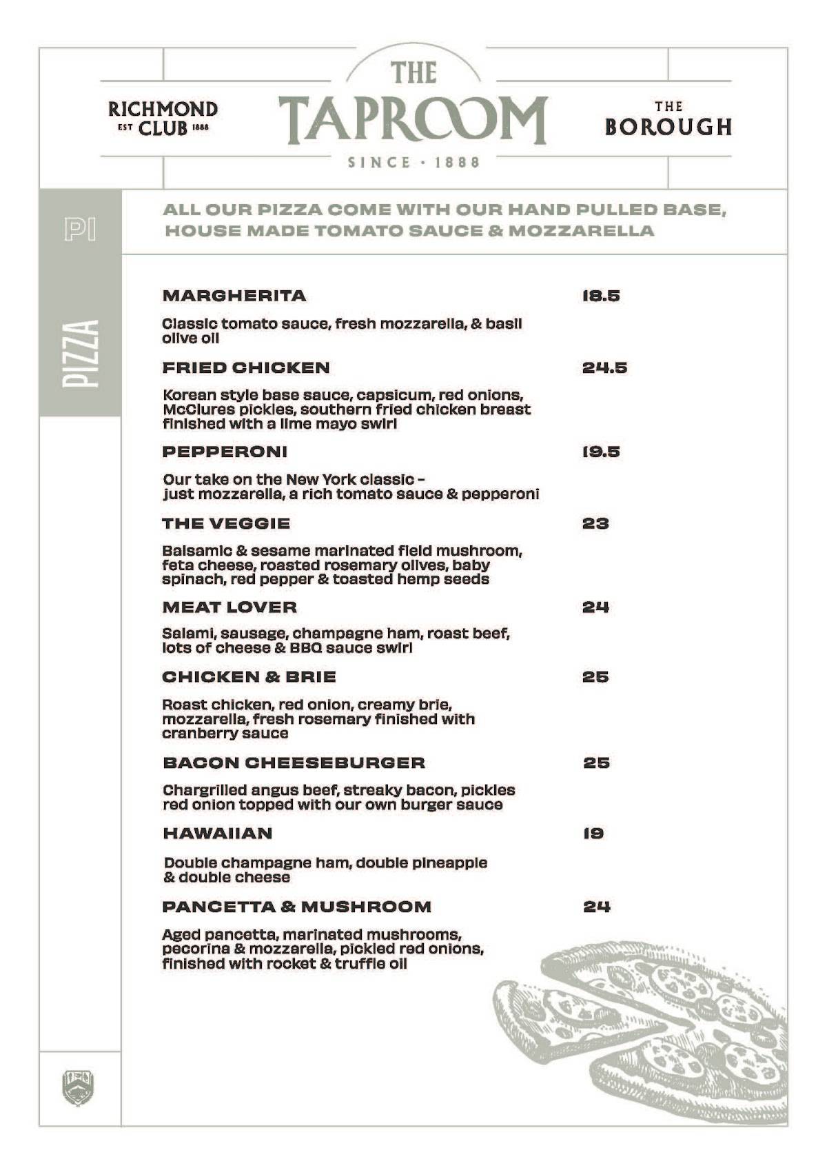 Menu at Richmond Club, The Borough, Christchurch