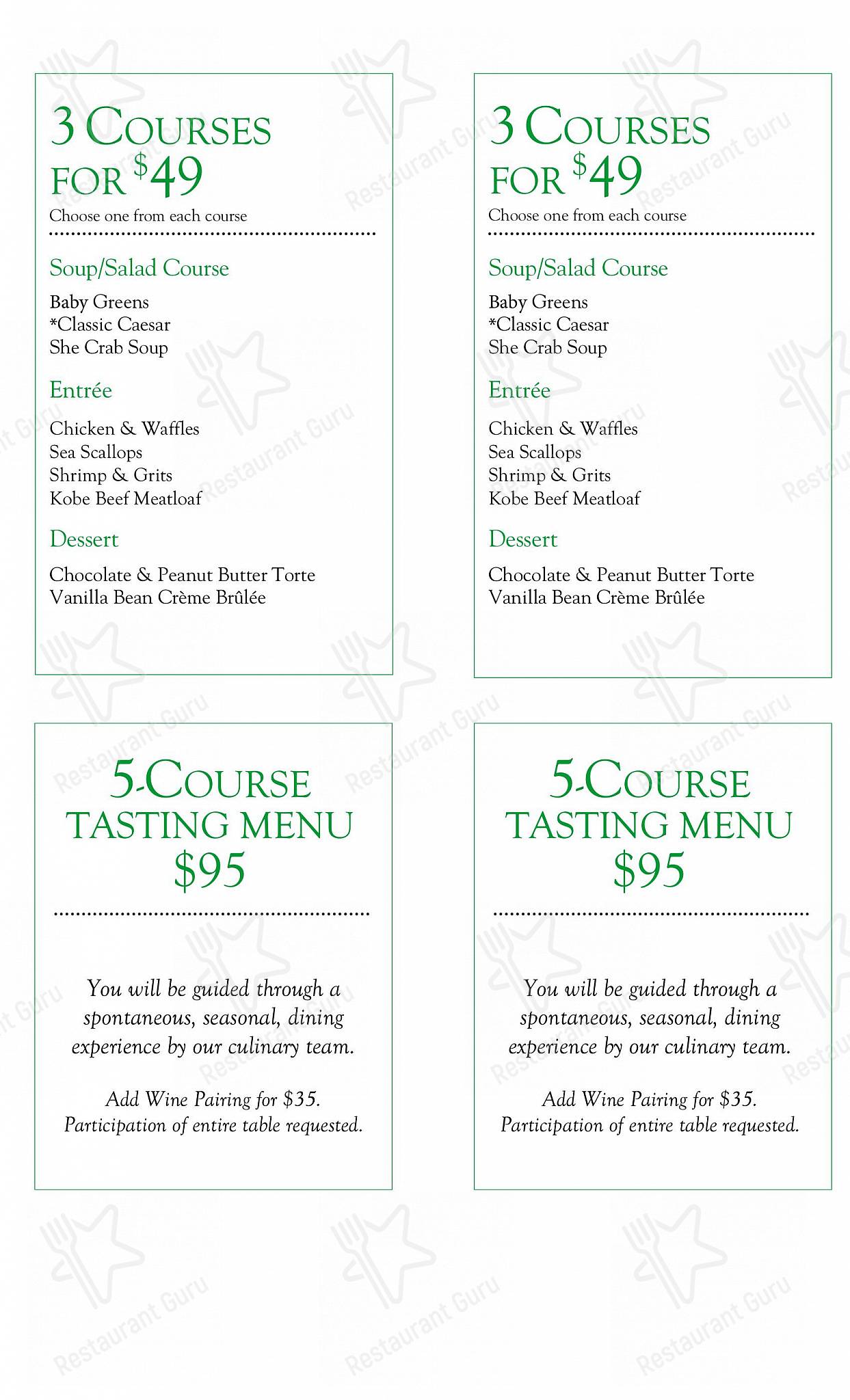 Menu at Rick Erwin's Eastside steakhouse, Greer