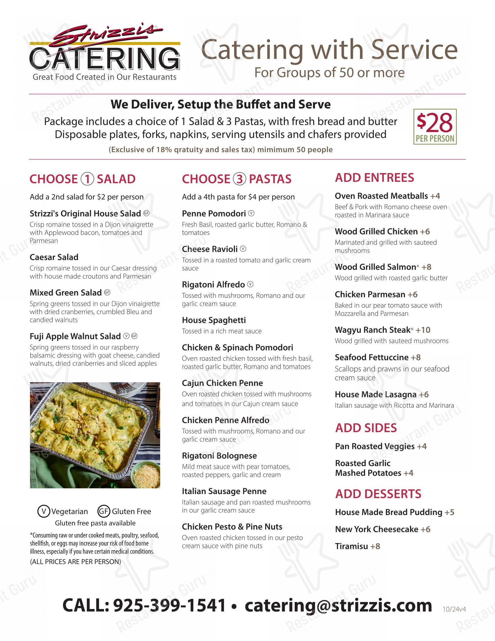 Menu at Rigatoni's pizzeria, Warwick