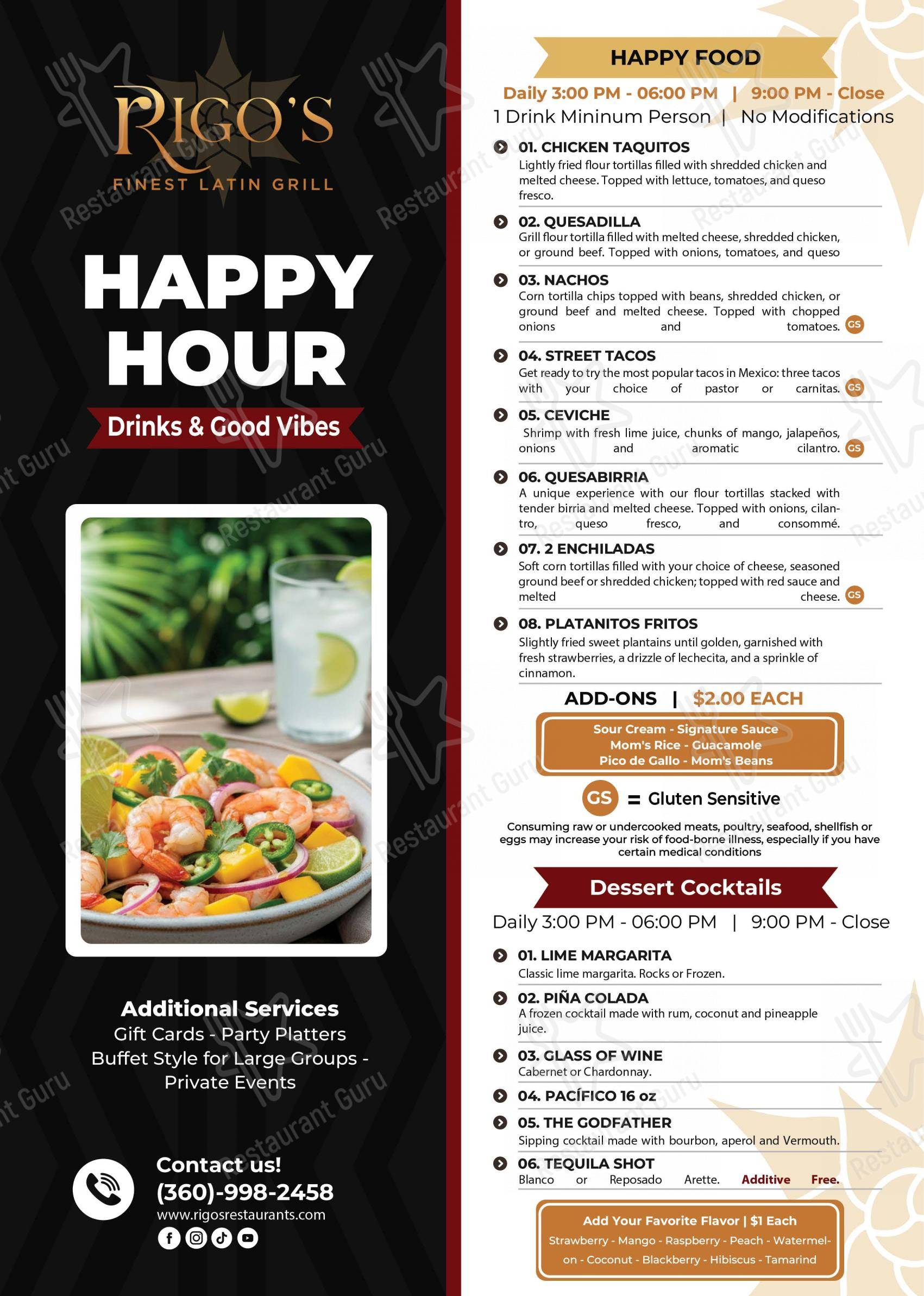 Menu at Rigo's Finest Latin Grill pub & bar, Longview